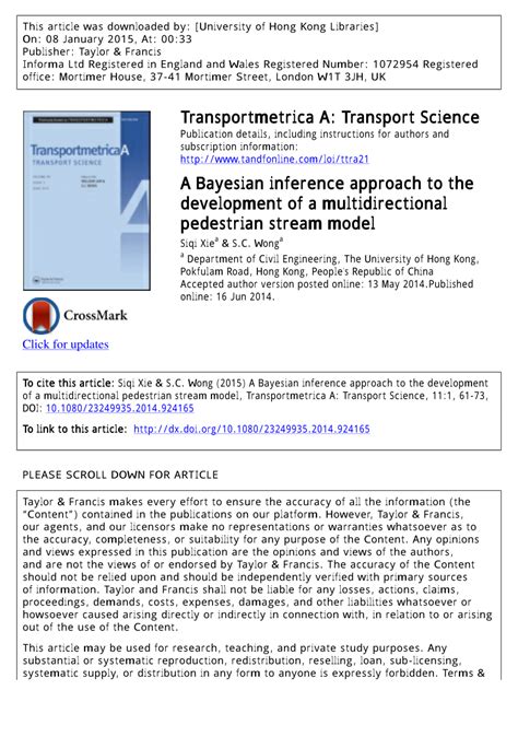 Pdf A Bayesian Inference Approach To The Development Of A Multidirectional Pedestrian Stream Model