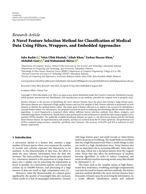 Pdf A Novel Feature Selection Method For Classification Of Medical