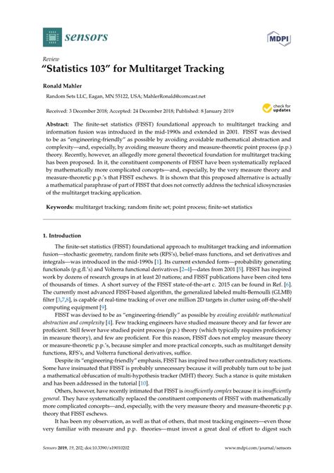 Pdf “statistics 103” For Multitarget Tracking