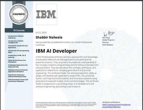 Earned Ibm Ai Developer Certificate Shabbir Nalwala Posted On The