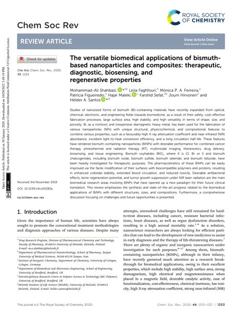 Pdf Versatile Biomedical Applications Of Bismuth Based Nanoparticles And Composites