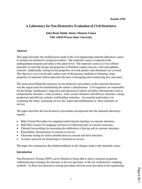 A Laboratory For Non Destructive Evaluation Of Civil Structures Pdf Nondestructive Testing