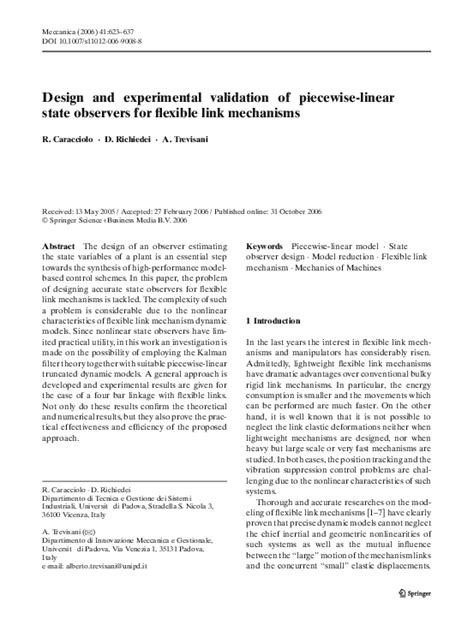 Pdf Design And Experimental Validation Of Piecewise Linear State Observers For Flexible Link