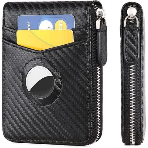 Airtag Wallet Mens Wallet Zipper Slim Leather Credit Card Wallet With