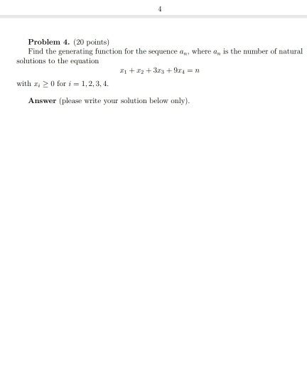 Solved Problem 4 20 Points Find The Generating Function