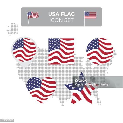 사각형 하트 원 별과 포인터 지도 마커의 모양으로 설정 미국 플래그 아이콘 미국 모자이크 지도 바람에 흔들리는 미국 국기 미국 플랫 벡터 기호 아이콘 버튼 0명에 대한 스톡