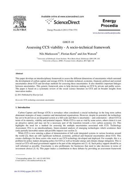 PDF Assessing CCS Viability A Socio Technical Framework DOKUMEN TIPS