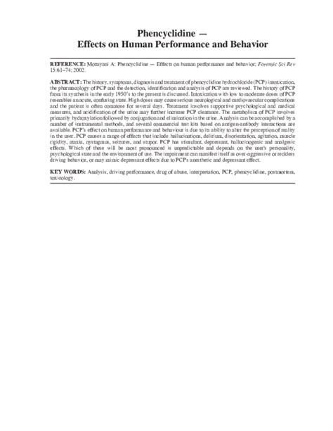 Pdf Phencyclidine Effects On Human Performance And Behavior