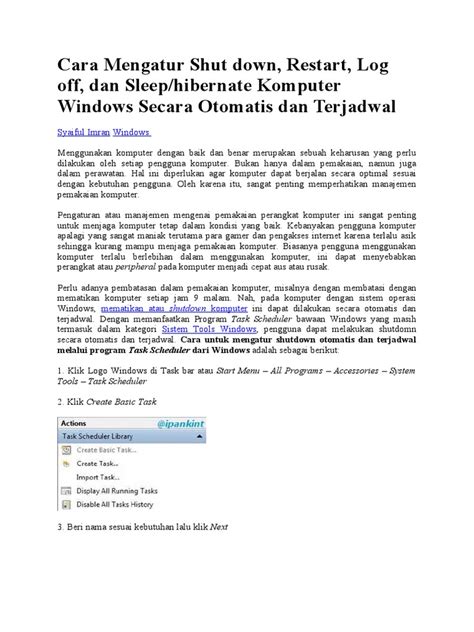 Mengatur Shutdown Restart Log Off Dan Sleephibernate Komputer