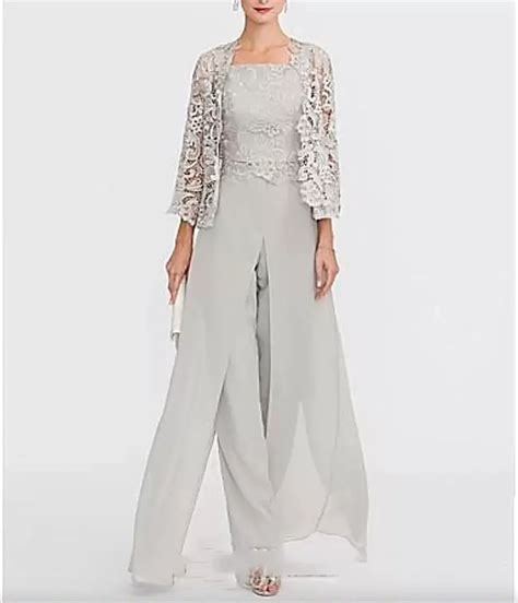 Elegant Chiffon Mother Of The Bride Pants Suit With Short Lace Jacket