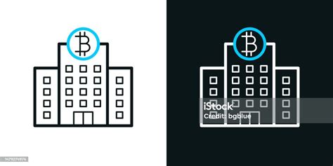 비트코인 사인이 있는 은행 검정 또는 흰색 배경에 바이 컬러 라인 아이콘 편집 가능한 획 0명에 대한 스톡 벡터 아트 및 기타 이미지 Istock