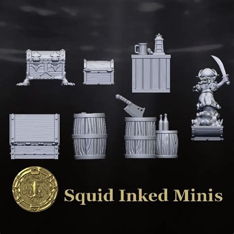 3d Printable Pirate Treasure Crates And Barrels W Bonus Goblin Ghost By
