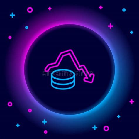 Glowing Neon Line Dollar Rate Decrease Icon Isolated On Black