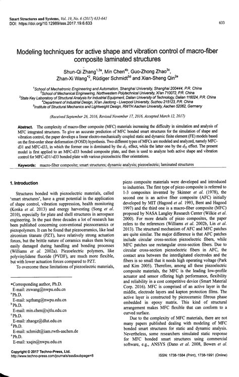 Pdf Modeling Techniques For Active Shape And Vibration Control Of Macro Fiber Composite