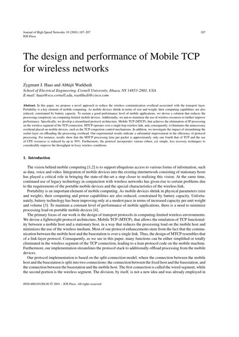 PDF The Design And Performance Of Mobile TCP For Wireless Networks
