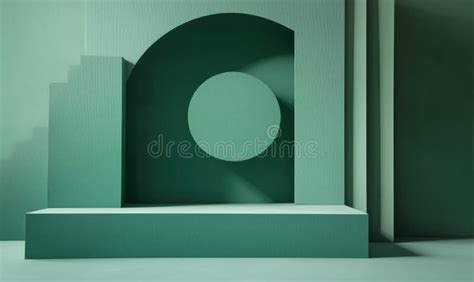 Geometric Shapes In Green Tones Minimalistic Design Abstract Composition Featuring Stairs And