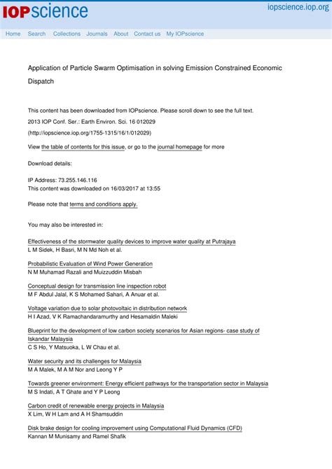 Pdf Application Of Particle Swarm Optimisation In Solving Emission