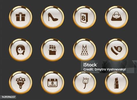 3월 8일 어두운 배경에 금테 벡터 아이콘 8 3 월 아이콘은 웹 모바일 및 Ui 디자인에 대 한 골드 프레임에 0명에 대한 스톡 벡터 아트 및 기타 이미지 Istock