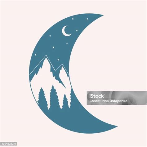 달과 산 산 봉우리 풍경 별과 밤 시간 하늘 벡터 손으로 그린 그림 밤 하루 시간대에 대한 스톡 벡터 아트 및 기타 이미지 밤 하루 시간대 탐험 하늘 Istock