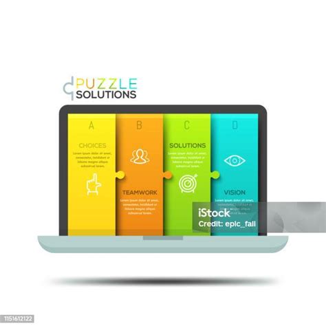 현대 인포 그래픽 디자인 서식 파일 노트북 화면의 모양 직소 퍼즐 4에 대한 스톡 벡터 아트 및 기타 이미지 4 4가지