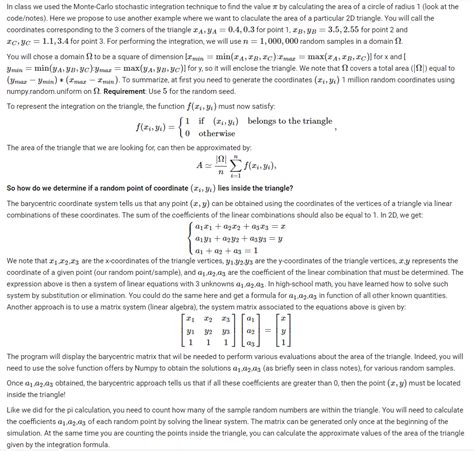In Class We Used The Monte Carlo Stochastic