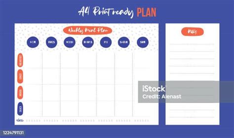 주간 식사 플래너 일일 음식 계획 다이어트 일기 일람 주간 오거나이저 A4 인쇄 가능한 페이지 설계도에 대한 스톡 벡터 아트 및 기타 이미지 Istock
