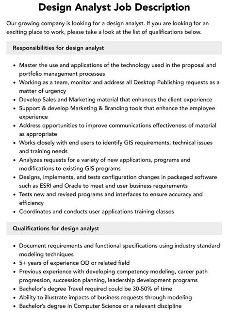 Design Analyst Job Description Velvet Jobs Design Analyst Job Description Velvet Jobs