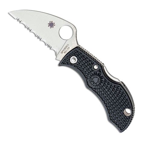 Spyderco Manbug Lock Back Black Frn Handles Satin Serrated Blade Mbkws American Edge Knives