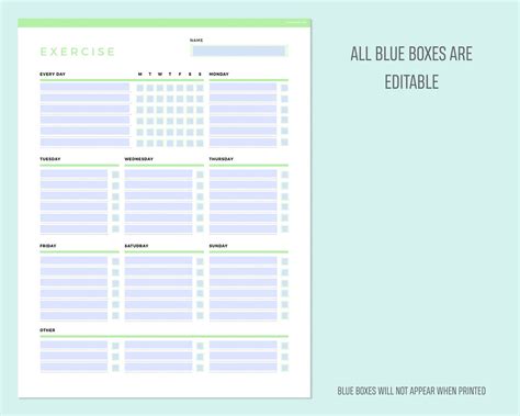 Editable Exercise Tracker Printable Fillable Daily Exercise Etsy