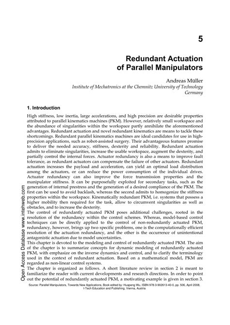 Pdf Redundant Actuation Of Parallel Manipulators