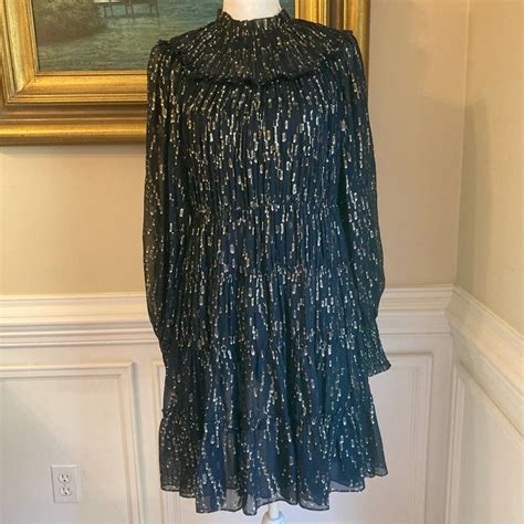 Ulla Johnson Emmaline Smocked Silk Mock Neck Navy Blu… Gem