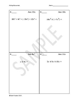 Adding Monomials By Adam Pusateri TPT