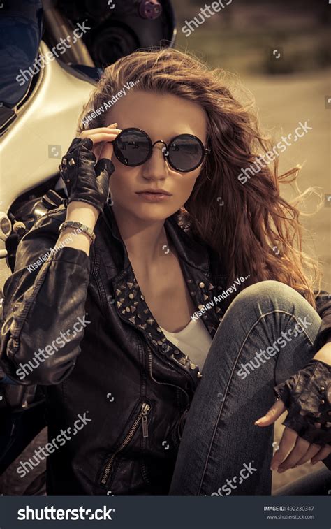 Sexual Biker Woman Wearing Black Leather Stock Photo 492230347 Shutterstock