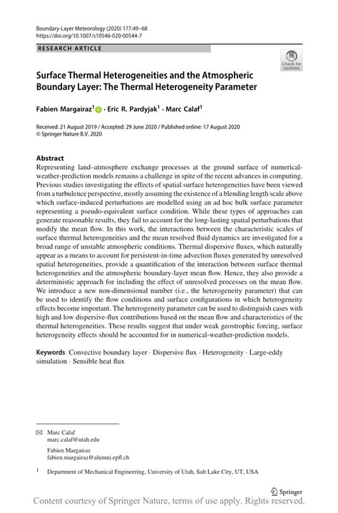 Surface Thermal Heterogeneities And The Atmospheric Boundary Layer The