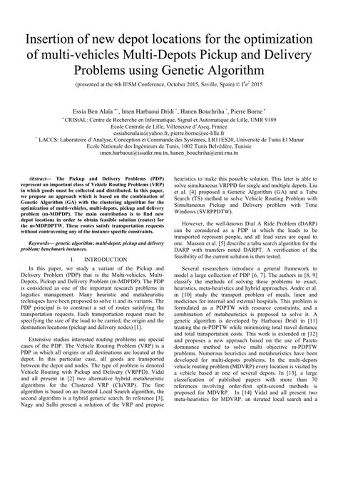 Pdf Insertion Of New Depot Locations For The Optimization Of Multi
