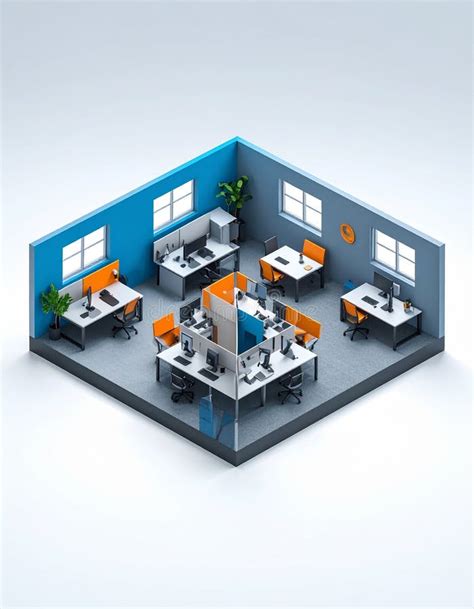 Modern Isometric Office Cubicles 3d View Stock Illustration