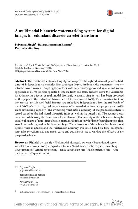 A Multimodal Biometric Watermarking System For Digital Images In Redundant Discrete Wavelet