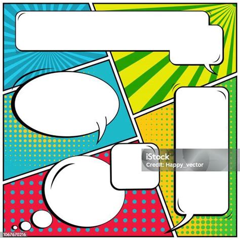추상 창조적인 개념 벡터 만화 팝 아트 스타일 빈 구름 기둥과 고립된 점 배경 레이아웃 템플릿 판매 배너 빈 음성 버블 세트 그림 하프톤도 서 디자인 개체 그룹에 대한 스톡