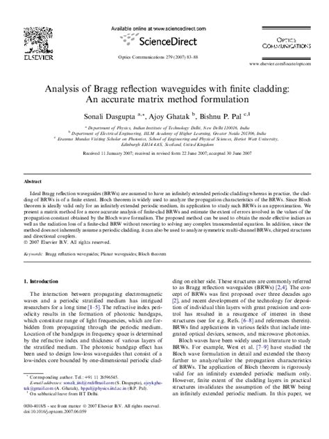 Pdf Analysis Of Bragg Reflection Waveguides With Finite Cladding An Accurate Matrix Method