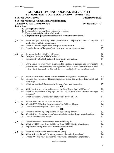 Ajp Question Paper Pdf Spring Framework Computing