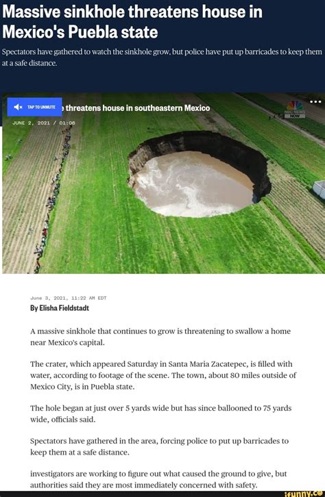 Massive Sinkhole Threatens House In Mexicos Puebla State Spectators