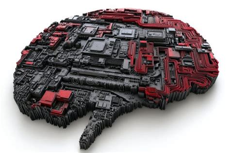Abstract Digital Brain Black Red Tech Elements Representing Neural Engineering Cognitive