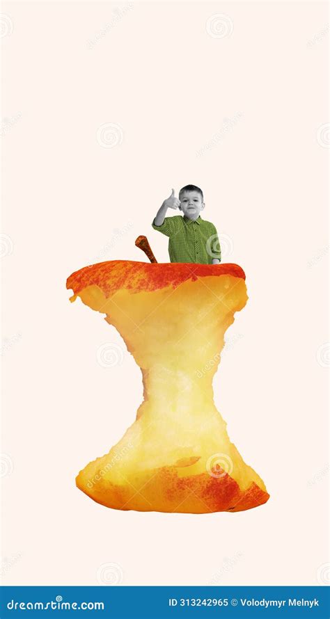 Big Apple Cores On Orange Background Cartoon Vector 154362945