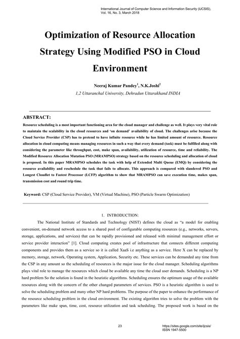Optimization Of Resource Allocation Strategy Using Modified Pso In