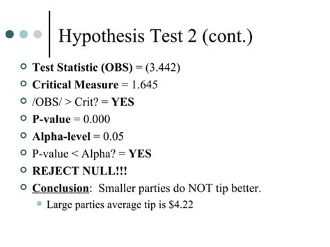 One Sample Hypothesis Tips Ppt