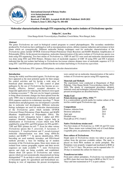 Pdf Molecular Characterization Through Its Sequencing Of The Native Isolates Of Trichoderma