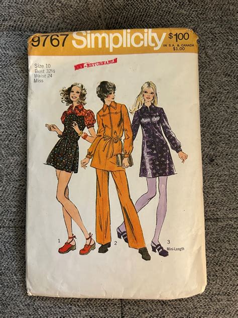 Vintage 1971 Simplicity Sewing Pattern 9767 Misses Mini Dress Or Tunic Pants Or Short Shorts