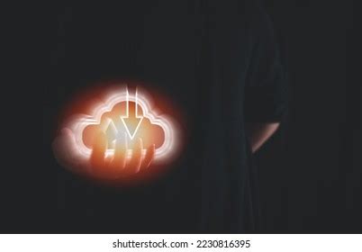 Man Holding Icon Cloud Computing Network Stock Photo