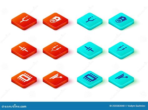 Set Processor With Microcircuits Cpu Electrical Panel Scheme Audio Jack Outlet And Cable
