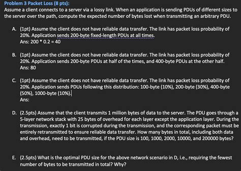 Solved Problem Packet Loss Pts Assume A Client Chegg